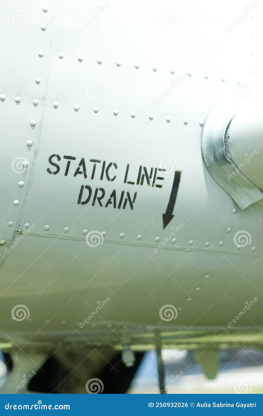 Static Line Drain Decal on an Old Aircraft Stock Photo - Image of navy ...