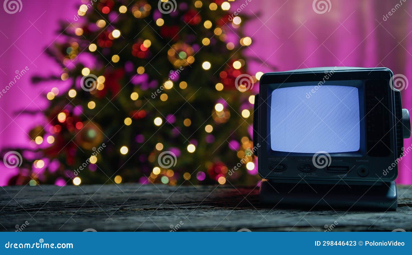 Static Television Playing Under Christmas Tree, Copy Space Stock Image ...