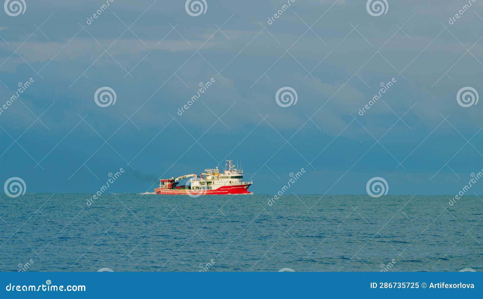 Fishing Boat on Sea. Fishing Ship in Sea. Small Boat Float. Static View ...
