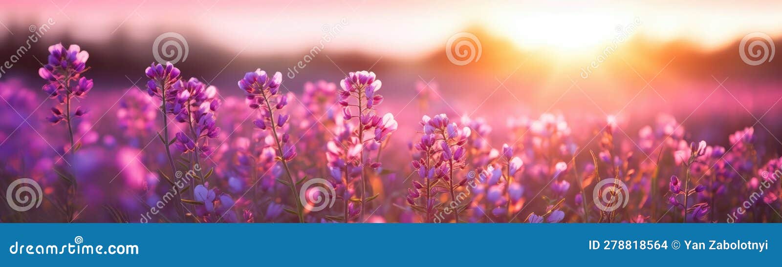 Statice Field Blurred Sunrise Banner Background. Generative AI Stock ...