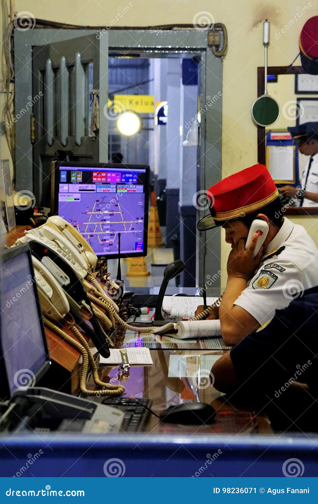 Station master at work editorial photo. Image of phone - 98236071