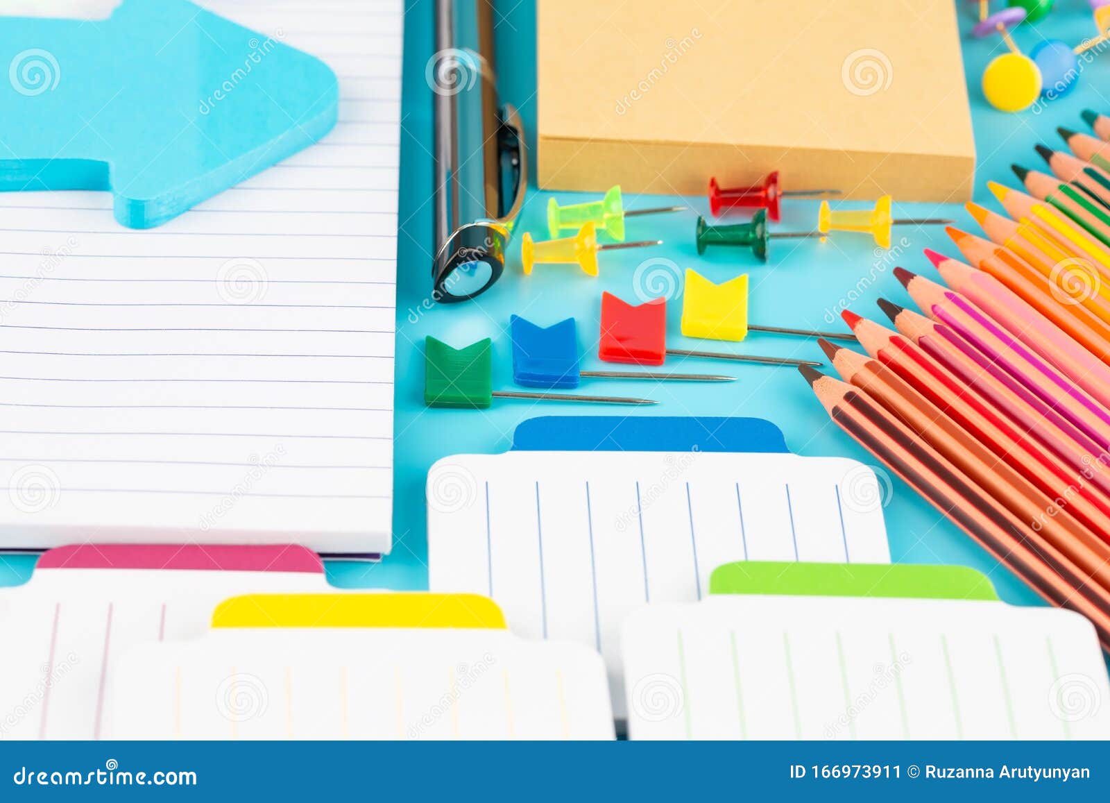 Stationary on blue stock image. Image of paper, blue - 166973911