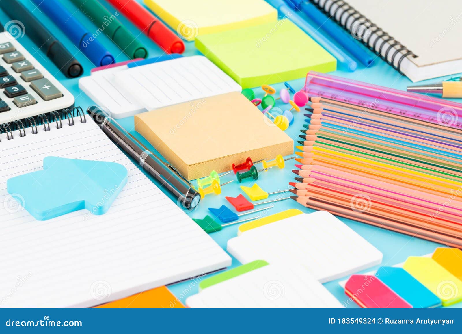 Stationary on blue stock photo. Image of learning, group - 183549324