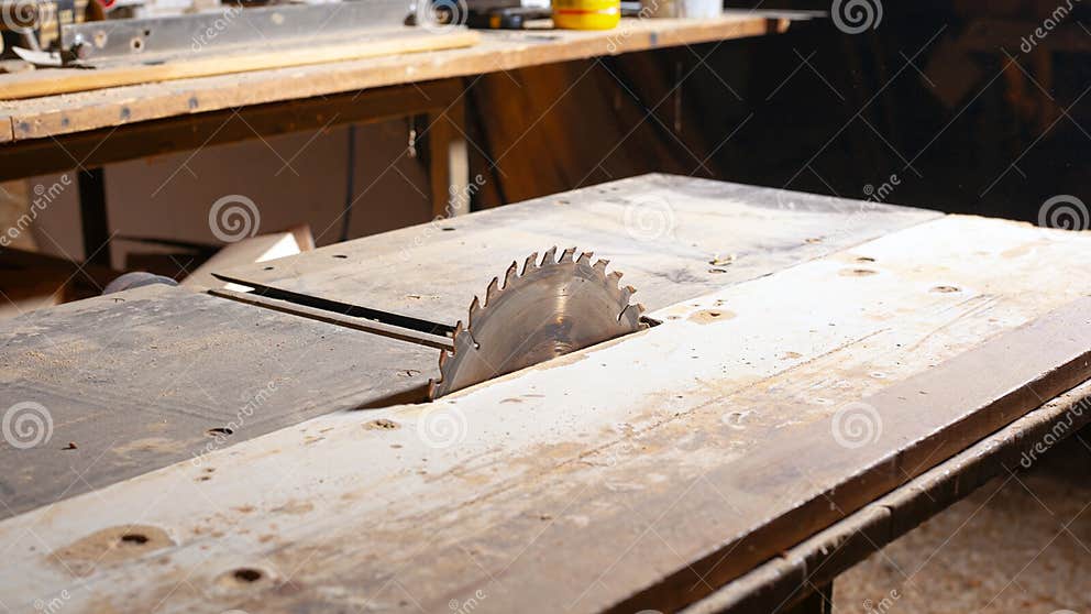 Stationary Circular with a Handle Circular Saw Standing in the Workshop ...