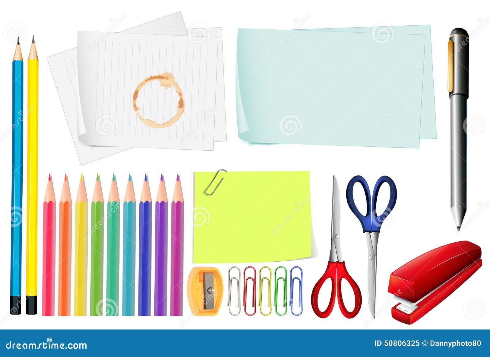 Stationary stock vector. Illustration of pencil, color - 50806325