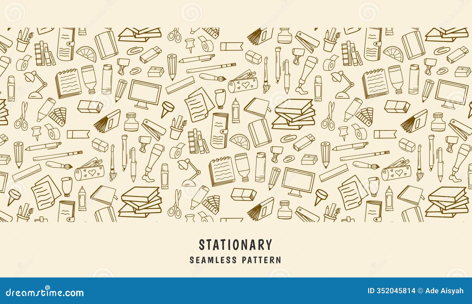 Stationary Line Art Hand Drawn Doodle Seamless Pattern Stock ...