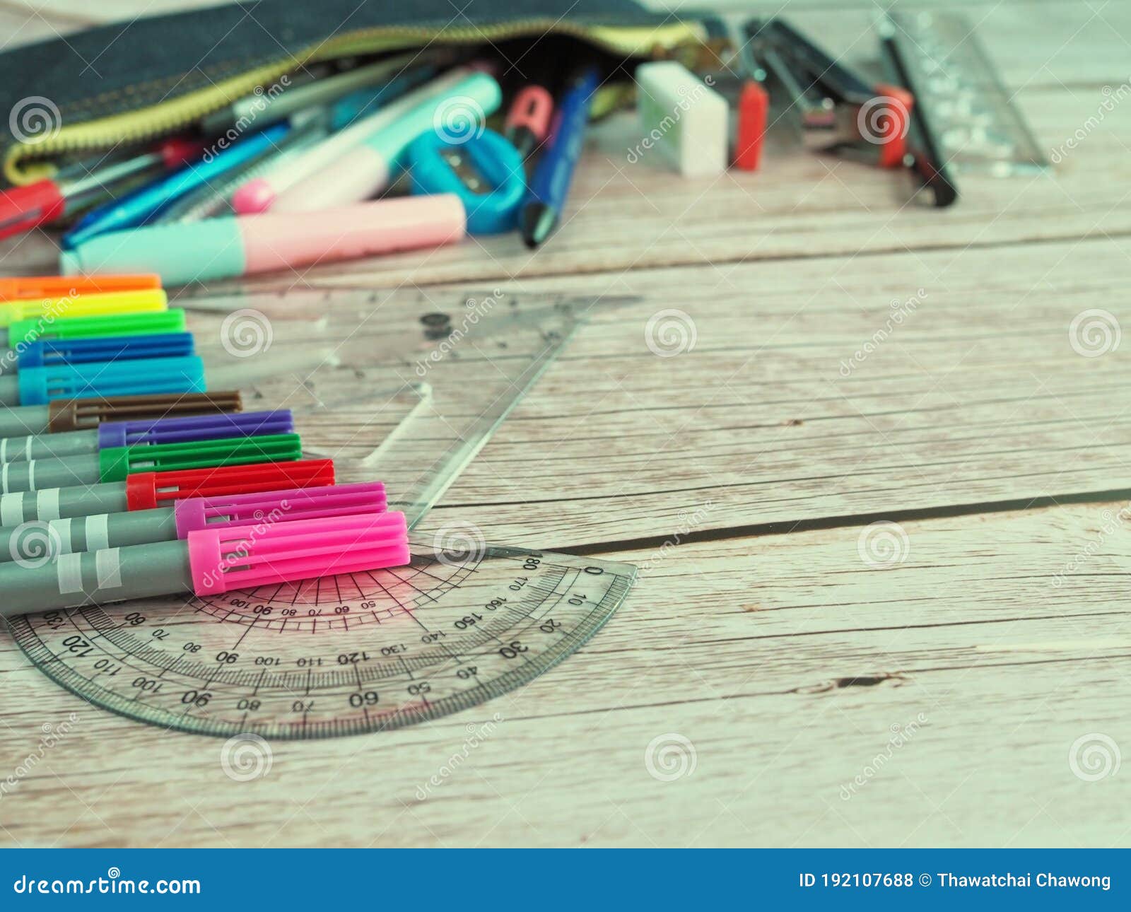 Stationary for Office Work Placed on a White Wooden Floor. Stock Photo ...