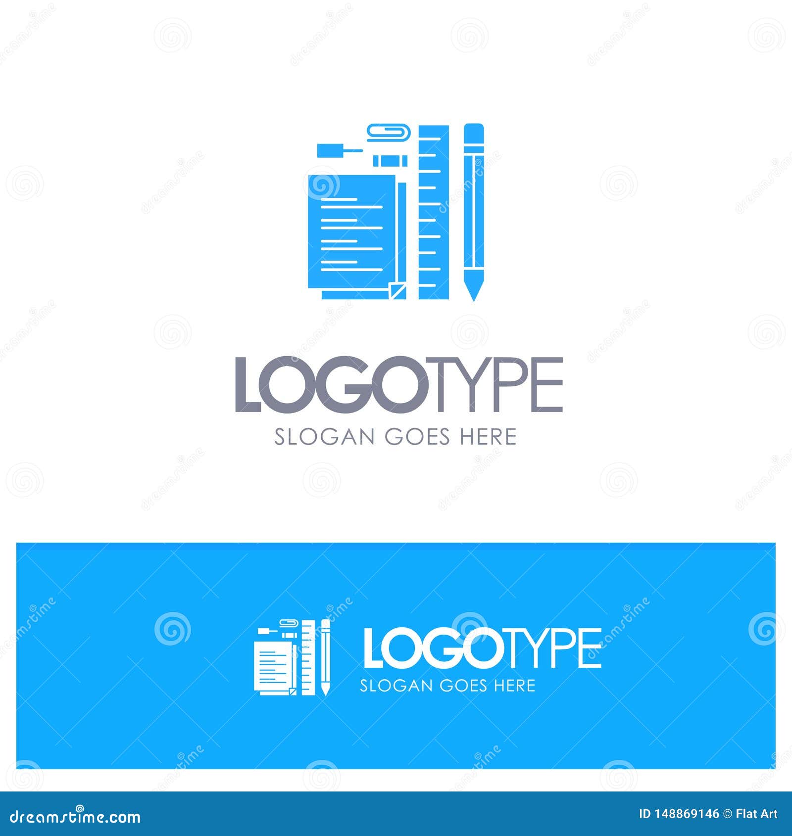 Stationary, Pencil, Pen, Notepad, Pin Blue Solid Logo with Place for ...