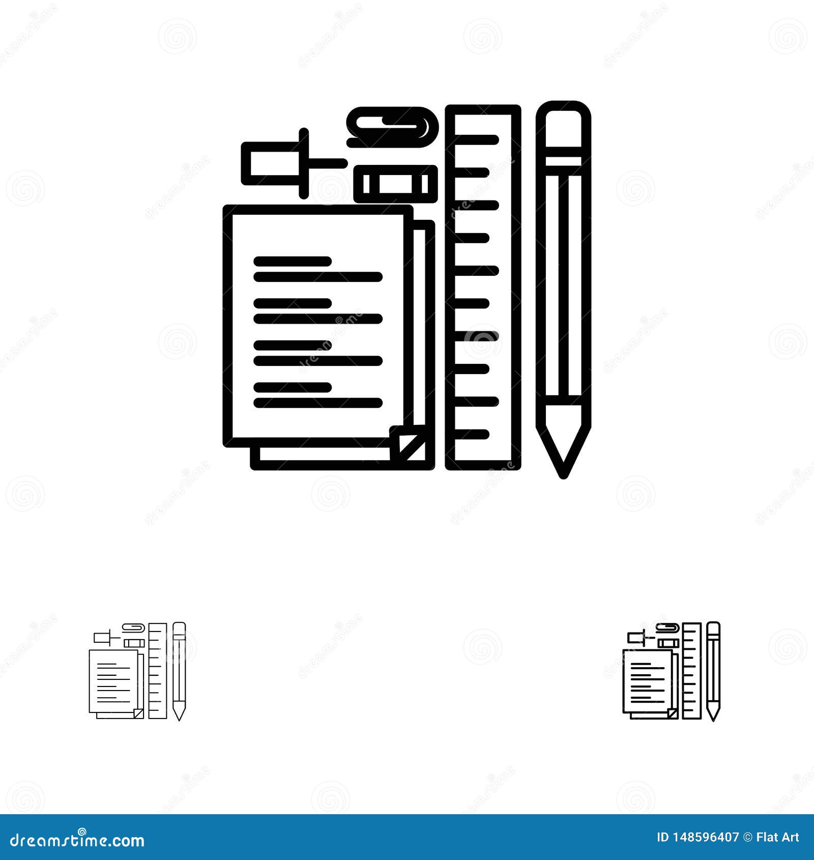 Stationary, Pencil, Pen, Notepad, Pin Bold and Thin Black Line Icon Set ...