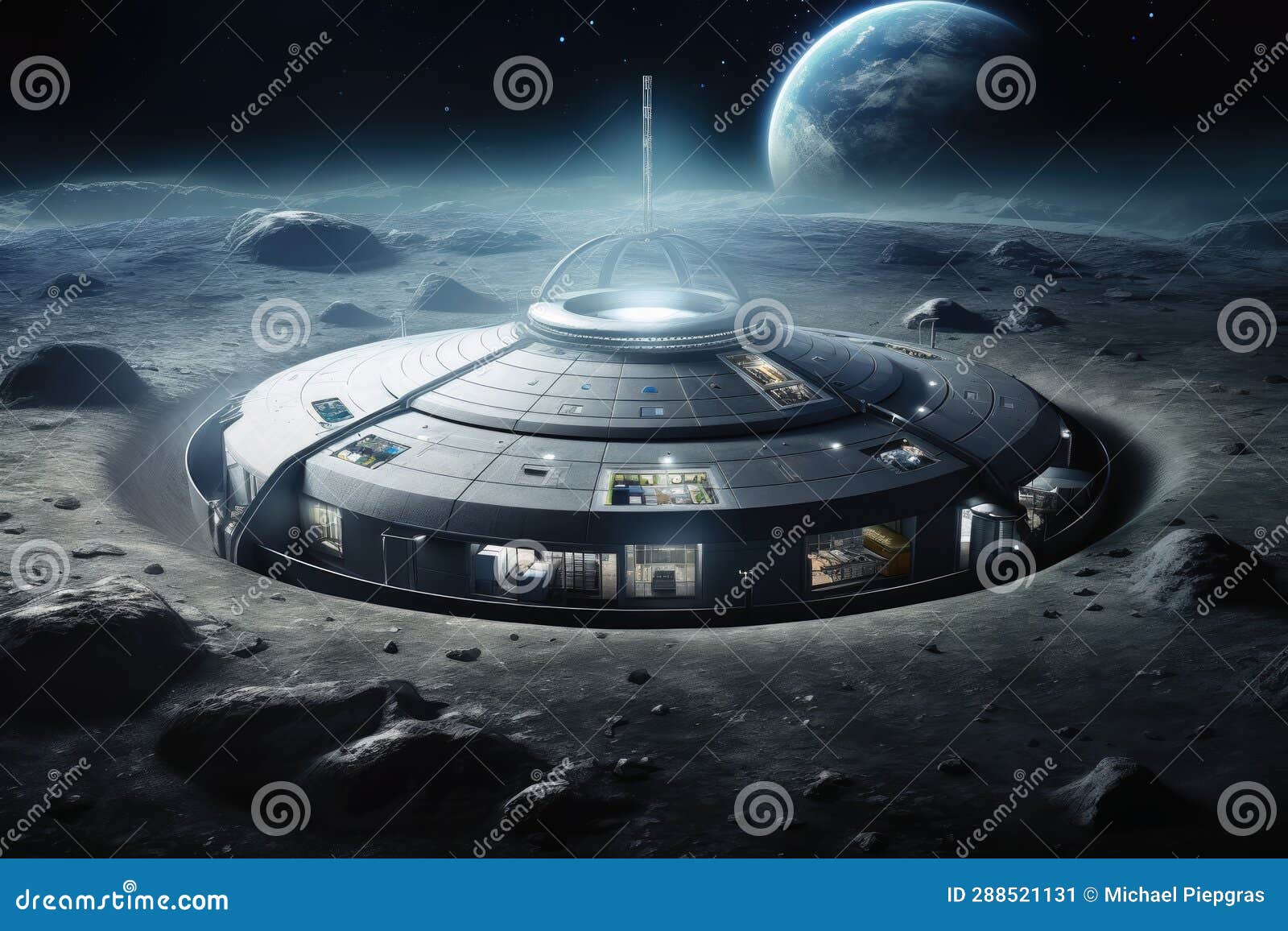 A Stationary Space Station on the Moon Stock Illustration ...