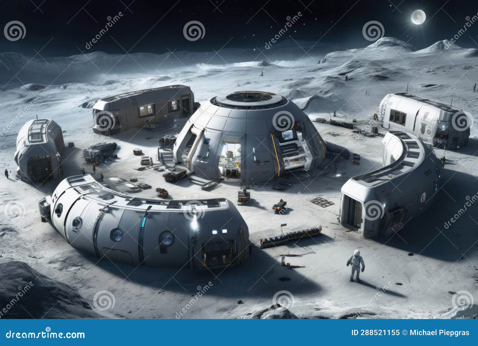 A Stationary Space Station on the Moon Stock Illustration ...