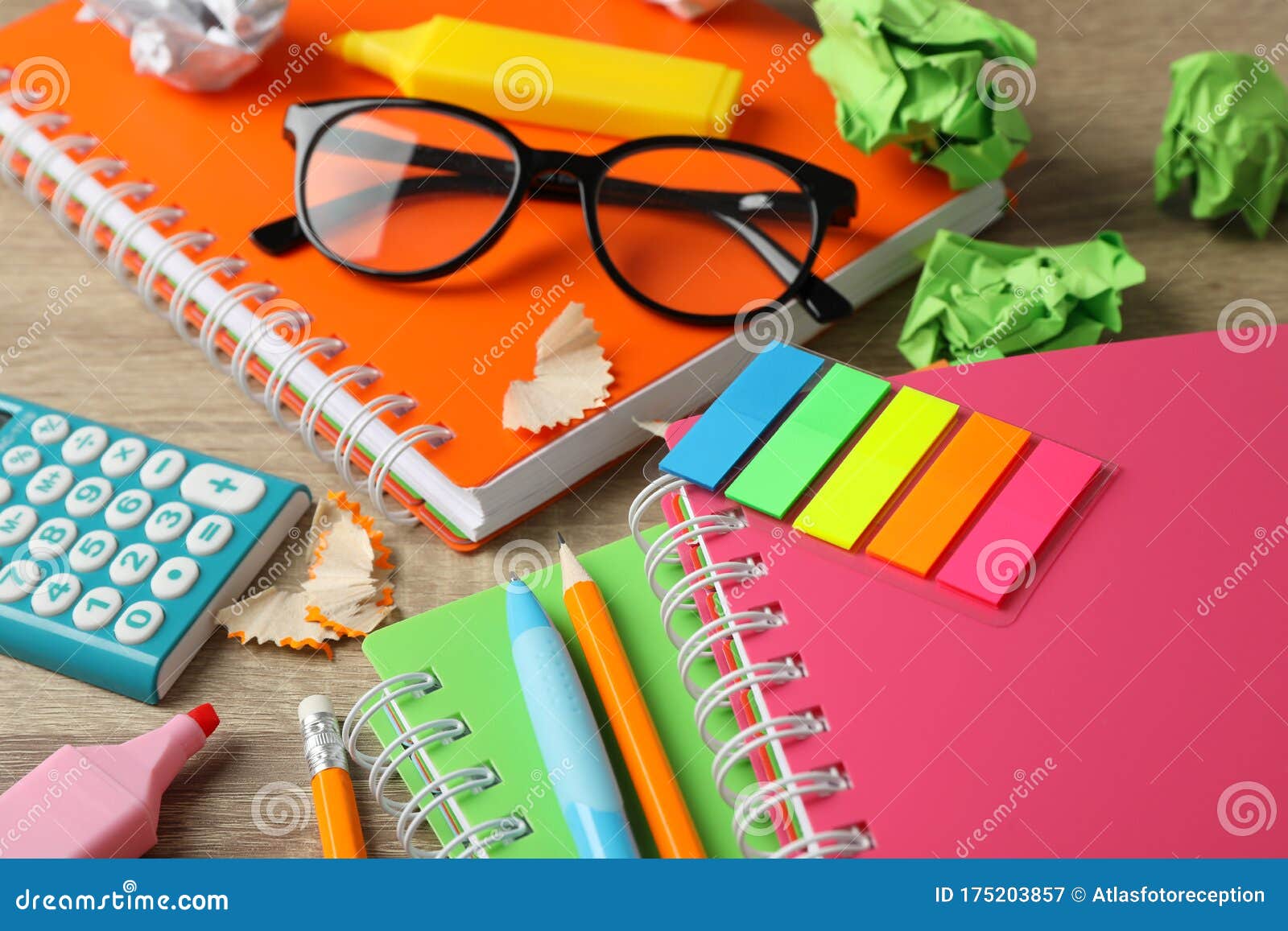 Stationary on Wooden Background, Close Up. Study Stock Image - Image of ...