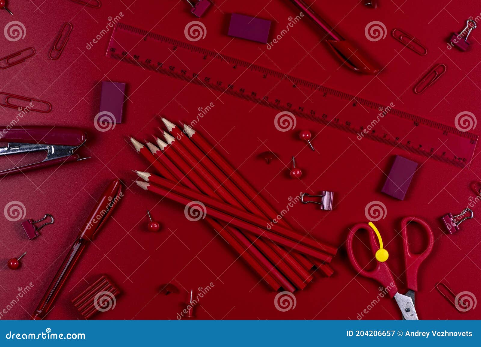 Stationeries of Red Color Lie on a Red Background Stock Image - Image ...
