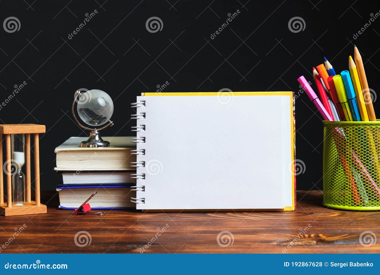 Stationery and Books with Copy Space on Notepad Stock Photo - Image of ...