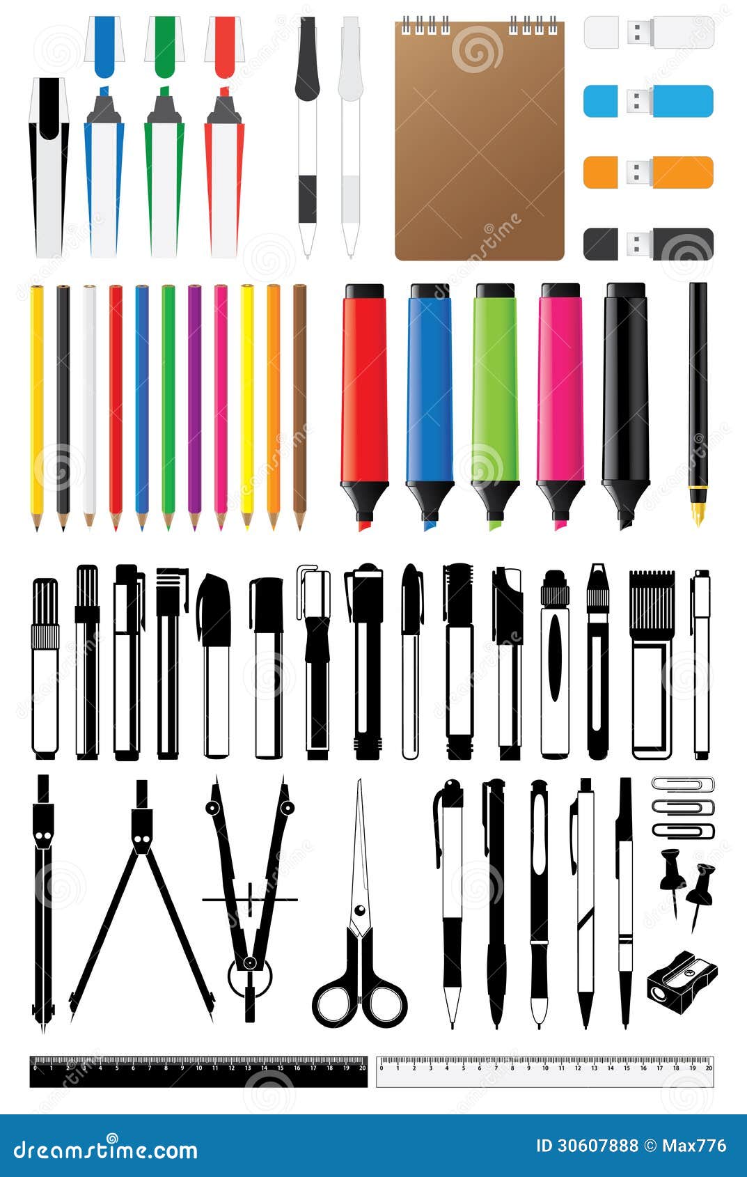 Stationery Collection Vector Stock Vector - Illustration of markers ...