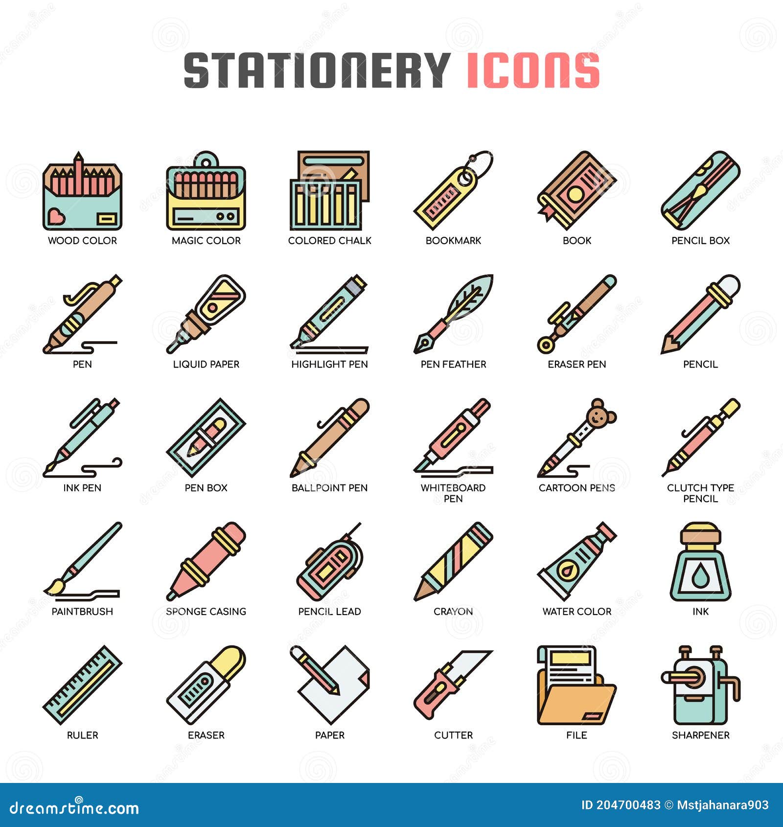 Stationery Elements , Thin Line and Pixel Perfect Icons Stock Vector ...