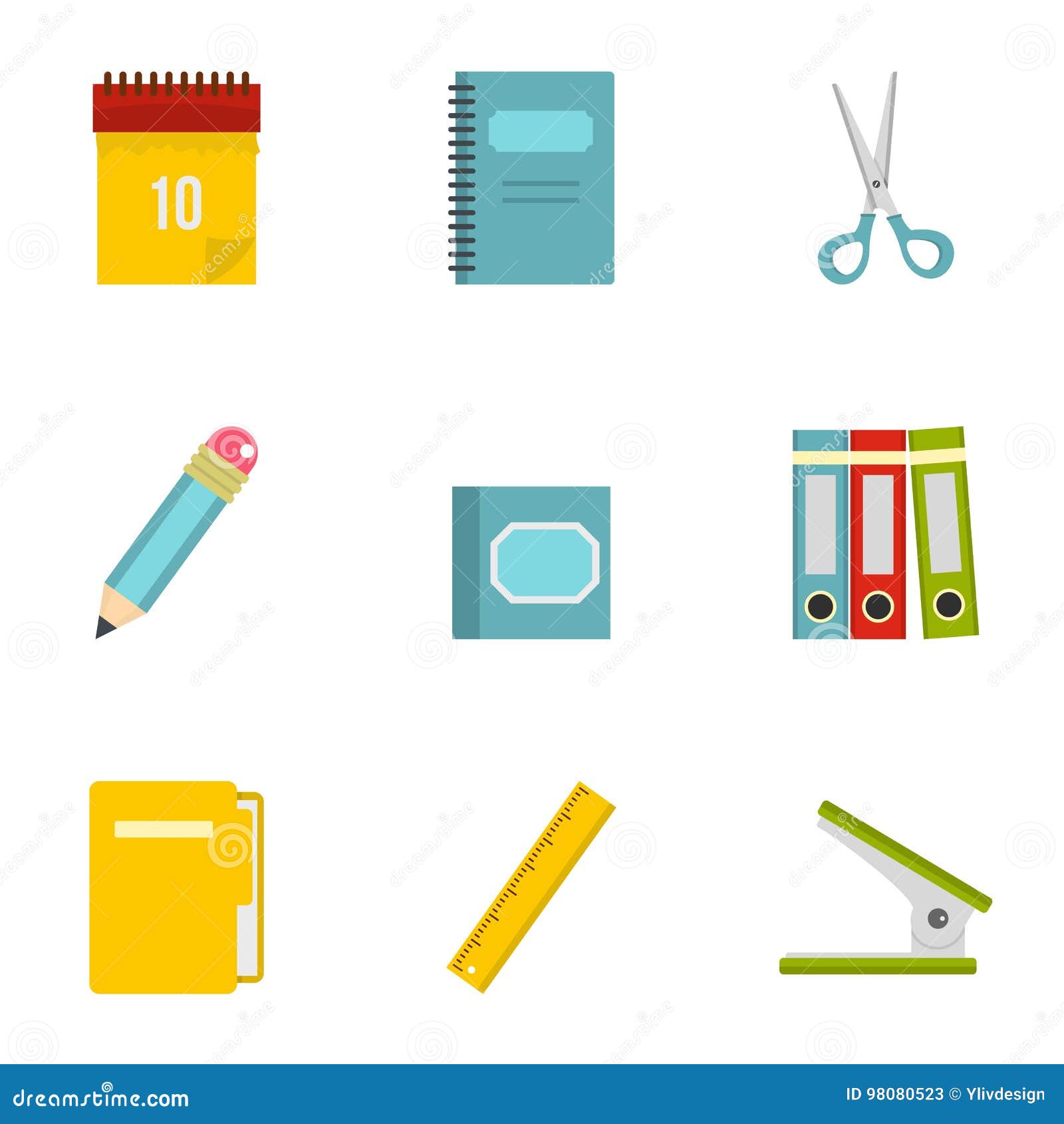 Stationery Icon Set, Flat Style Stock Vector - Illustration of scissors ...