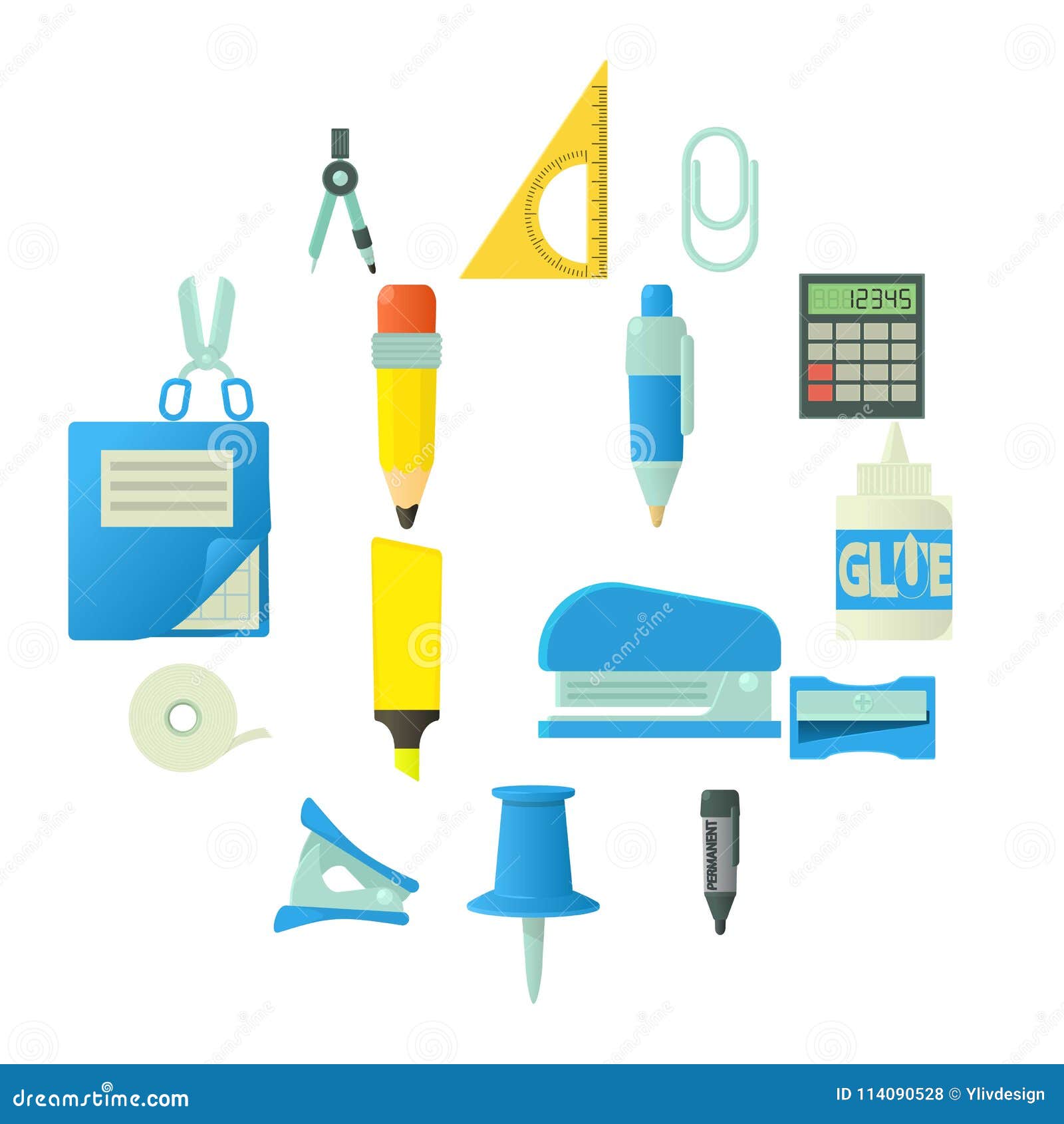 Stationery Icons Set, Cartoon Style Stock Vector - Illustration of ...