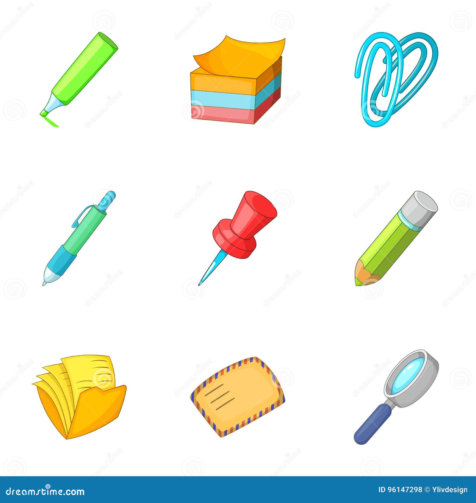 Stationery Icons Set, Cartoon Style Stock Vector - Illustration of ...