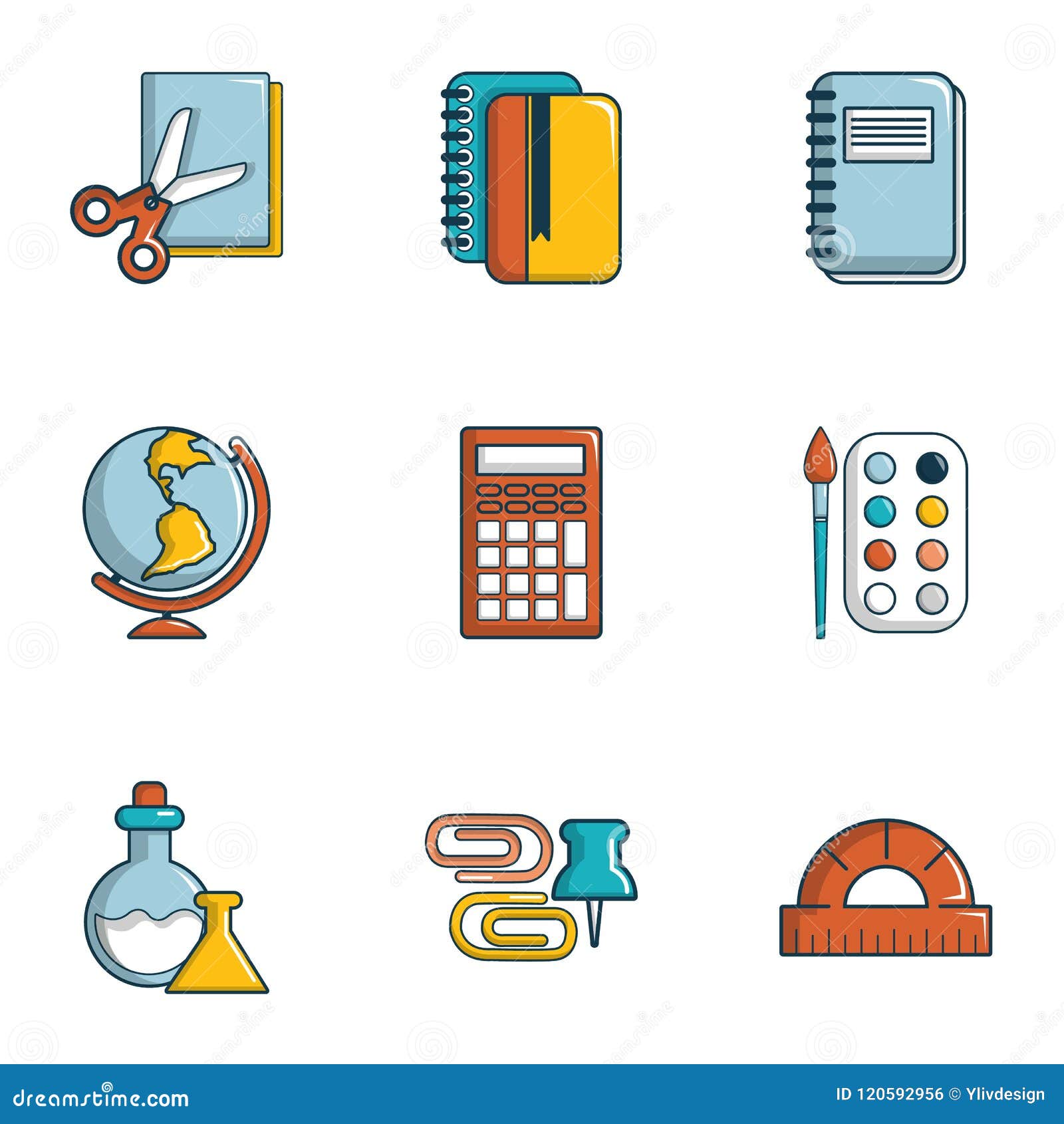 Stationery Icons Set, Flat Style Stock Vector - Illustration of notepad ...