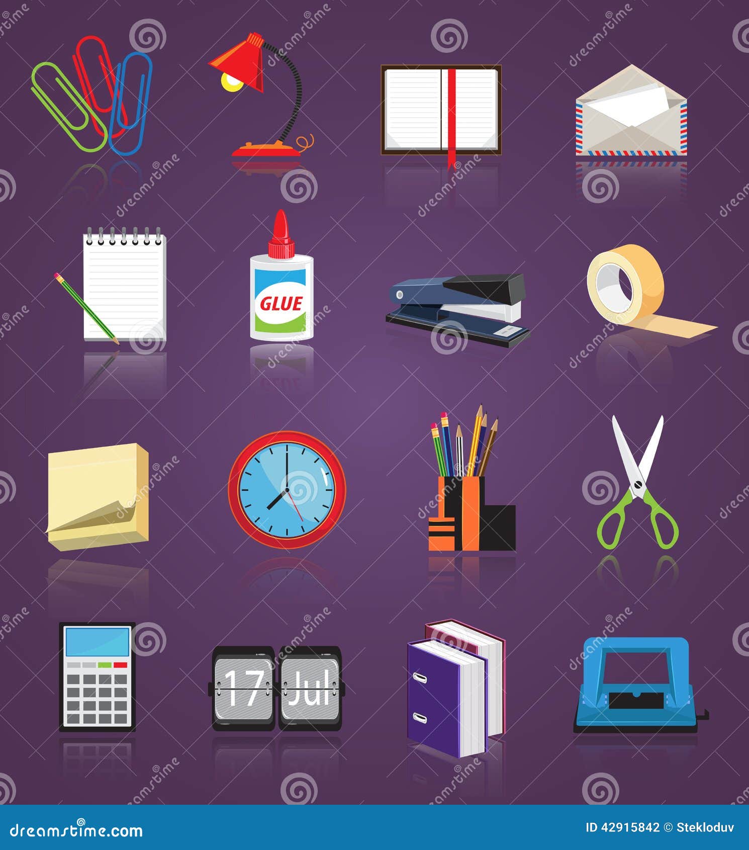 Stationery icons set stock vector. Illustration of desk - 42915842