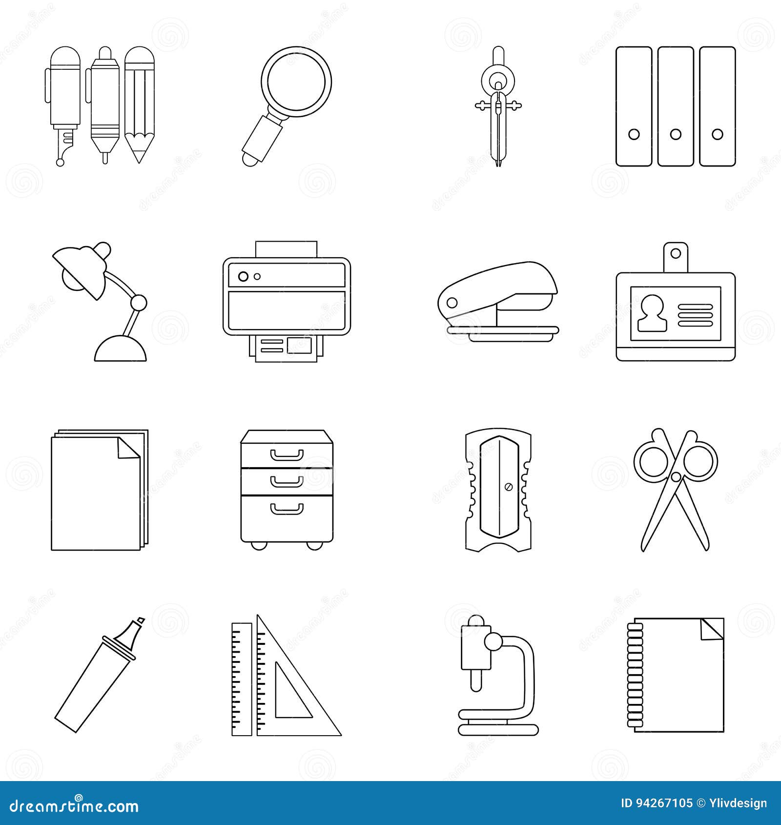 Stationery Icons Set, Outline Style Stock Vector - Illustration of ...