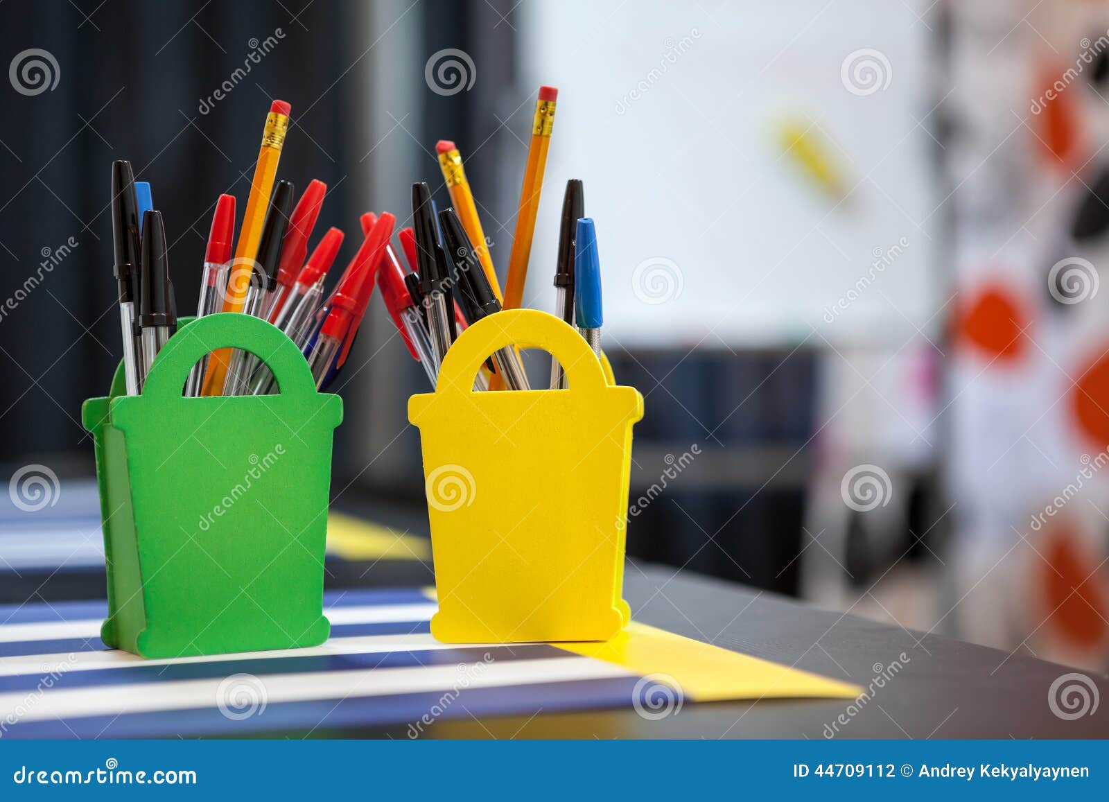 Stationery Items in Organizer at Table, Copyspace Stock Photo - Image ...