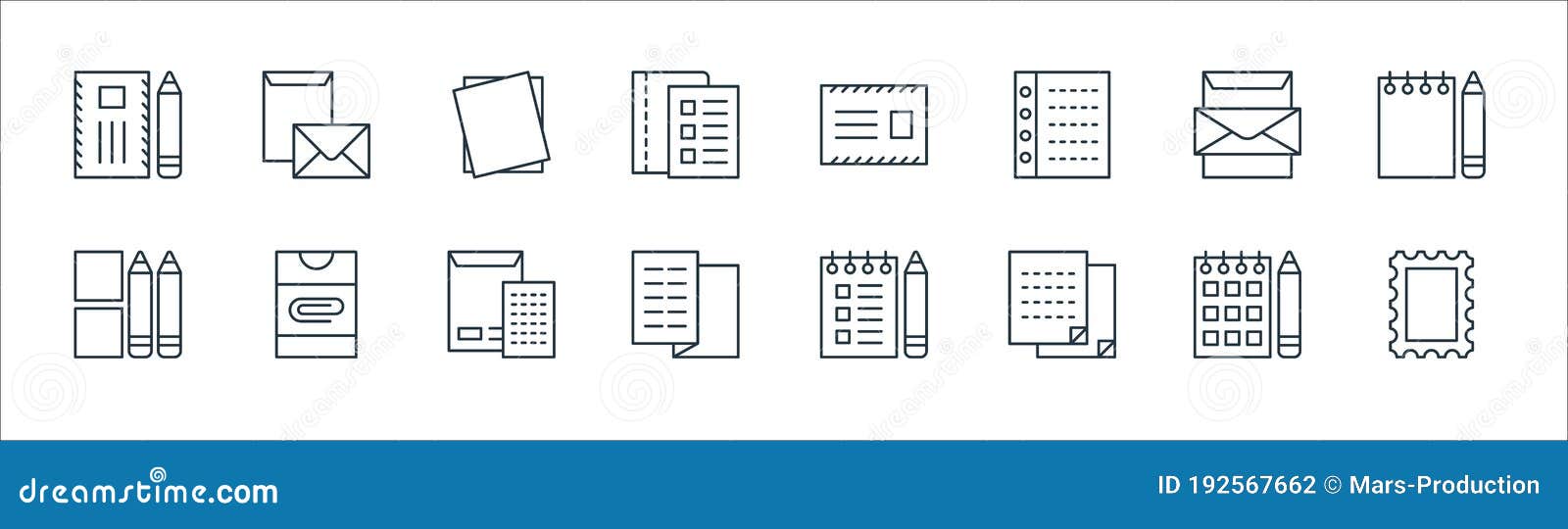 Stationery Line Icons. Linear Set Stock Vector - Illustration of note ...