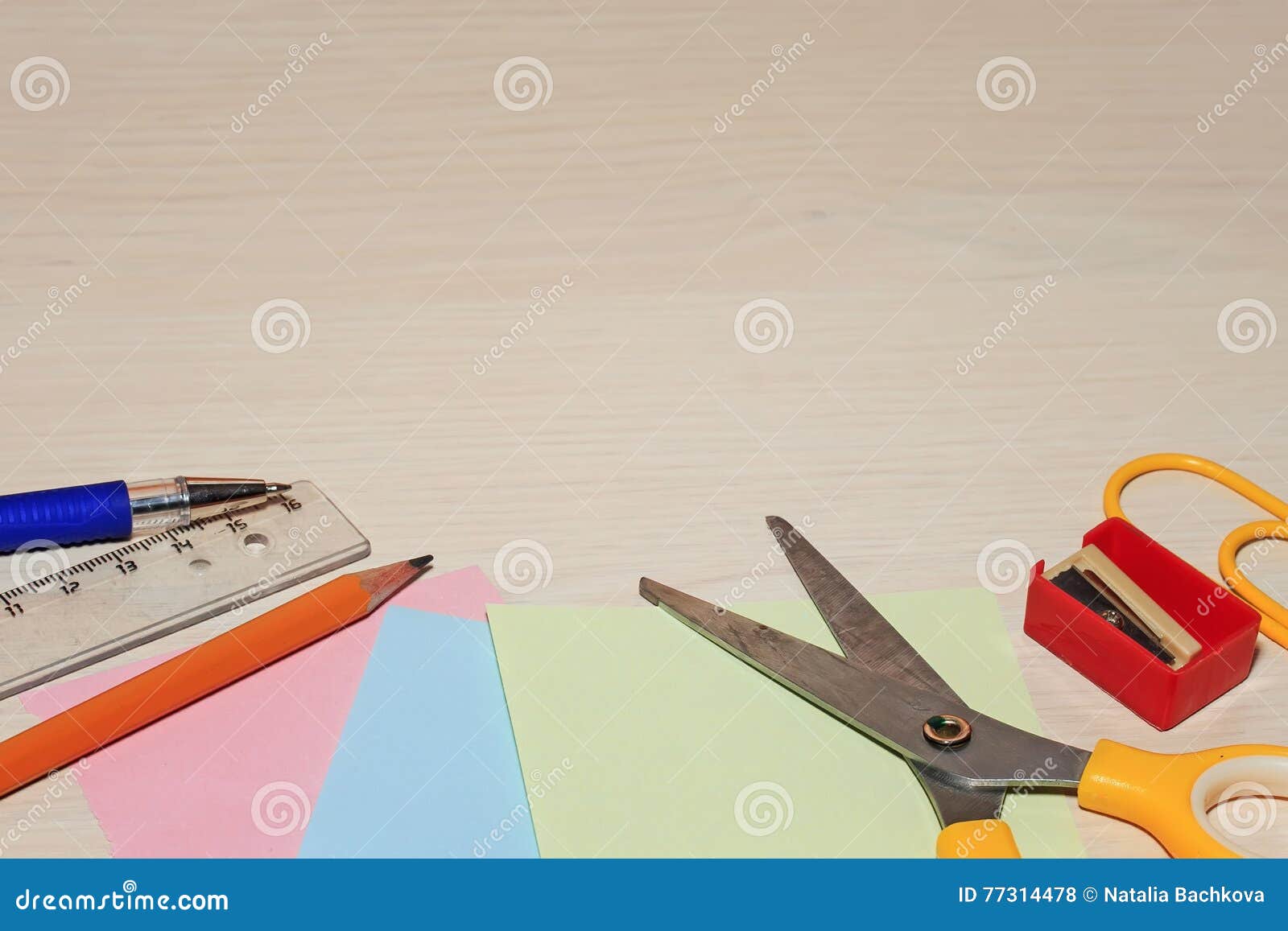 Stationery Lying on a Wooden Table with the Edge Stock Photo - Image of ...