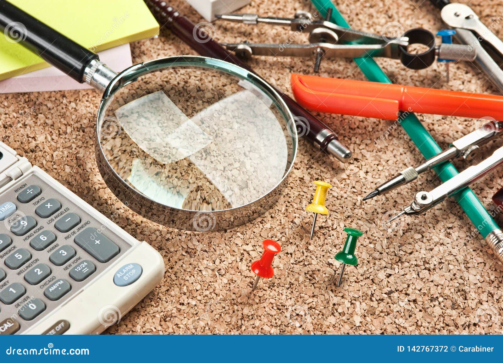 Office supplies in a mess stock photo. Image of notes - 142767372