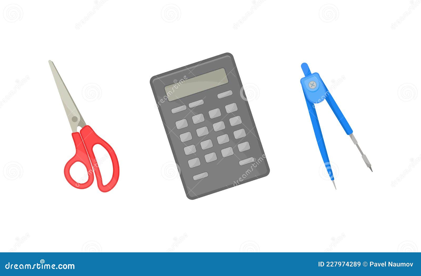 Stationery Objects, School Supplies Set. Compass Tool, Scissors ...