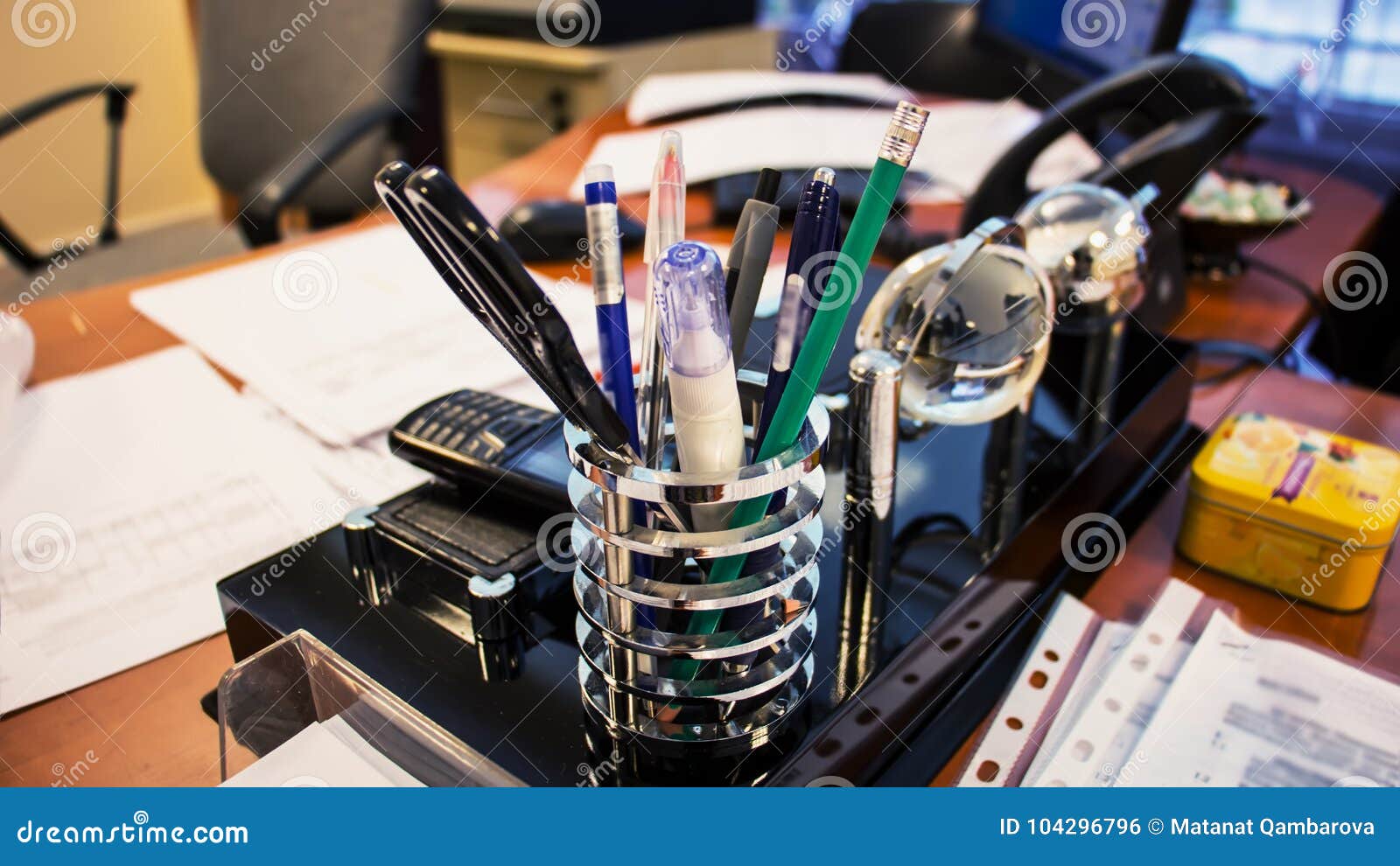 Stationery on office desk stock photo. Image of education - 104296796