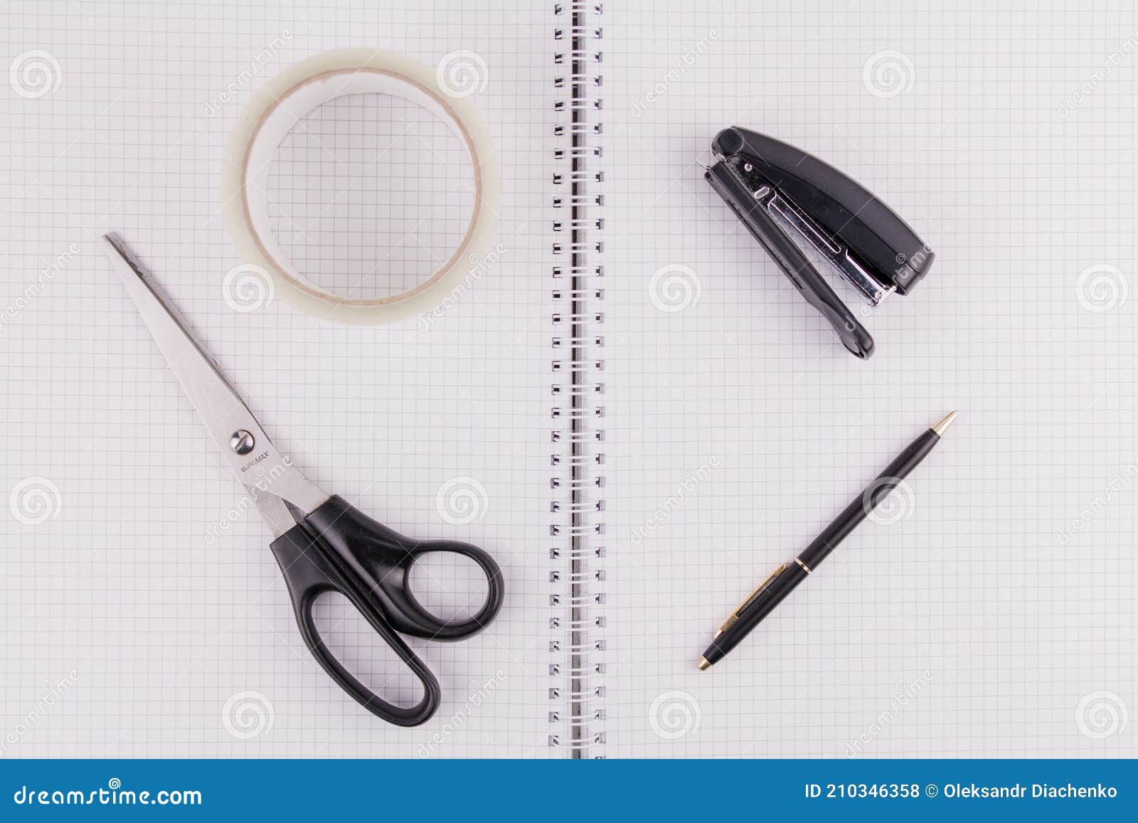 Stationery Office Set of Notebook Stapler Tape and Pen Stock Photo ...