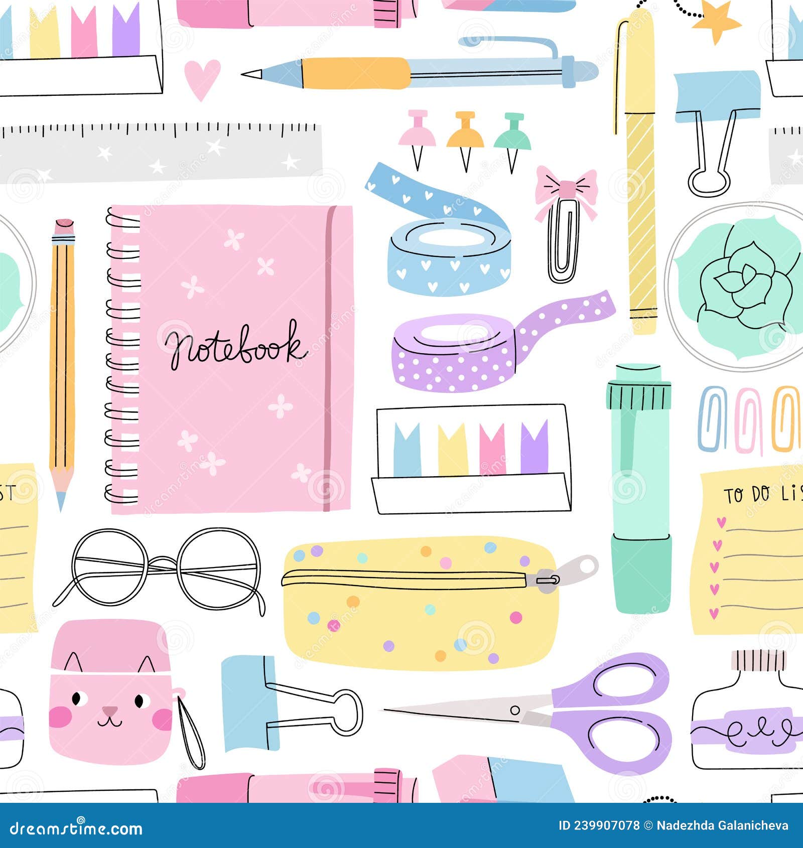 Stationery Planner Seamless Pattern. Doodle Cute School Texture Stock ...