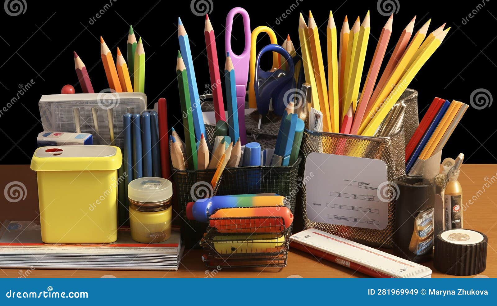 Stationery for School or Office. Various Writing Instruments Stock ...