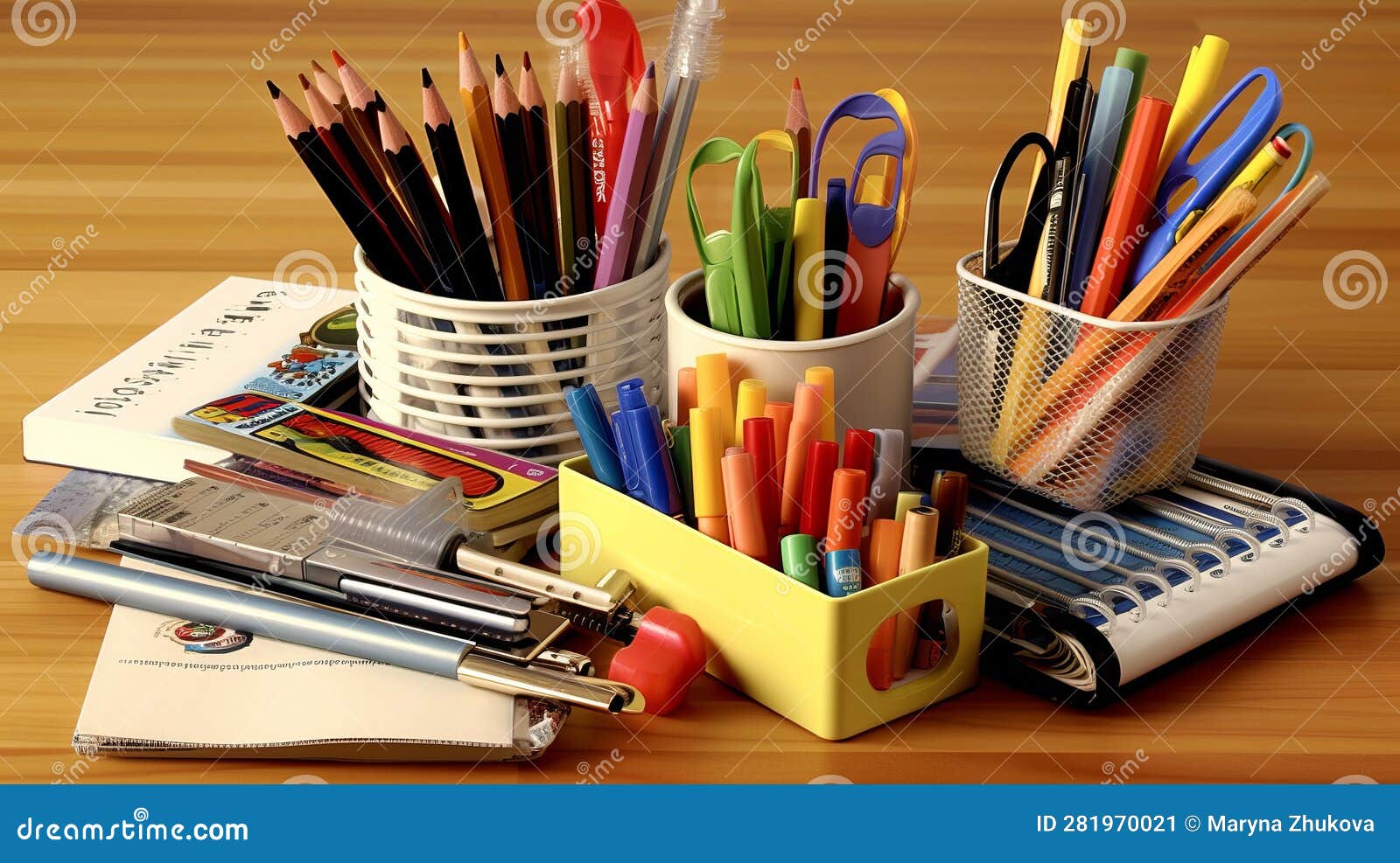 Stationery for School or Office. Various Writing Instruments Stock ...