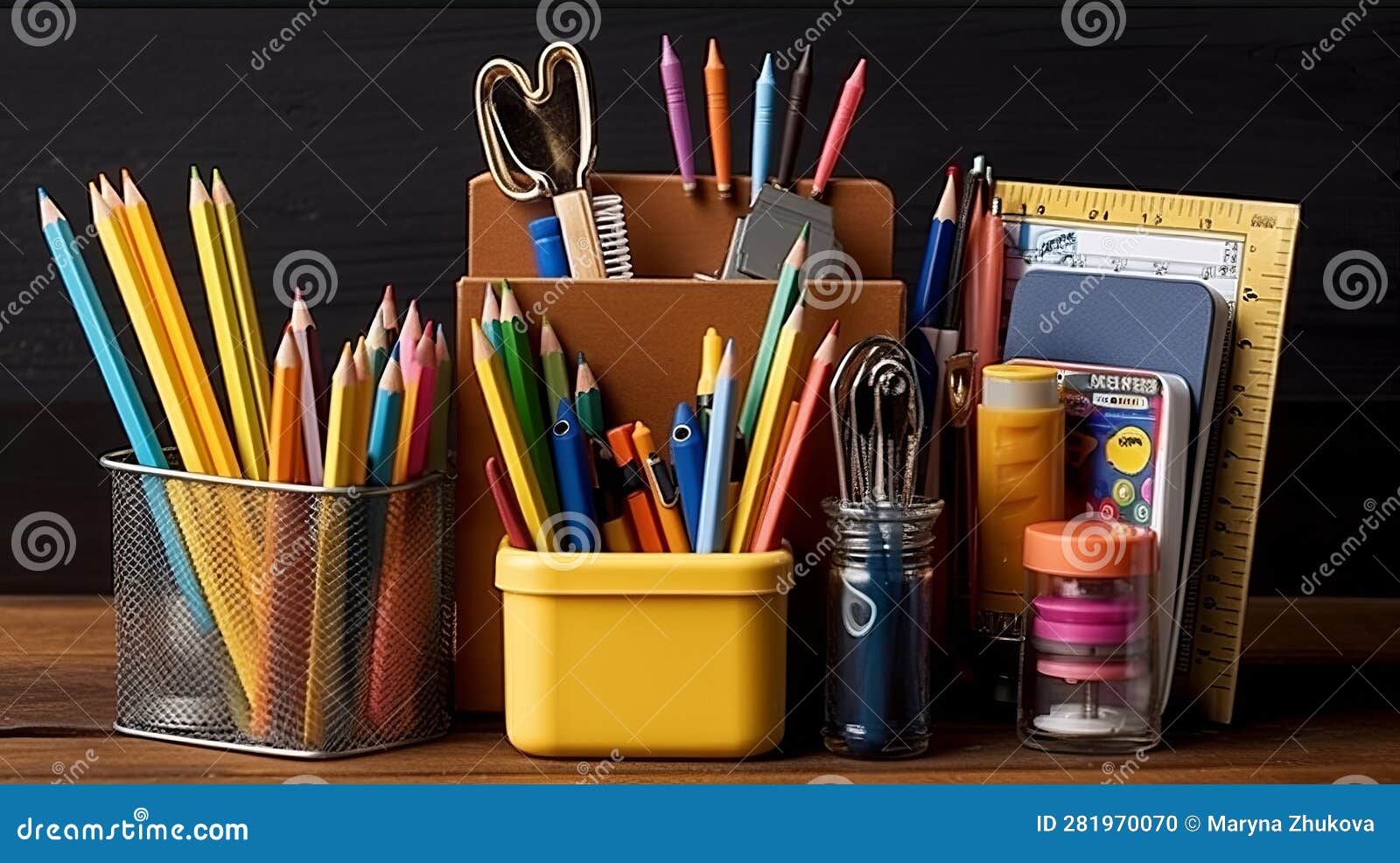 Stationery for School or Office. Various Writing Instruments Stock ...