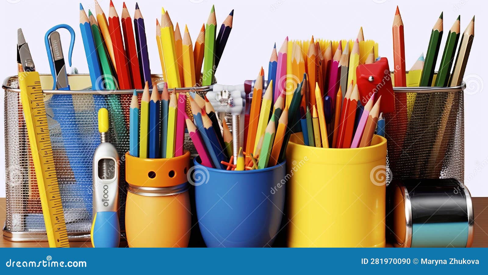 Stationery for School or Office. Various Writing Instruments Stock ...