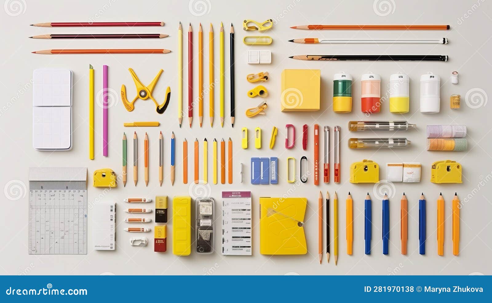 Stationery for School or Office. Various Writing Instruments Stock ...