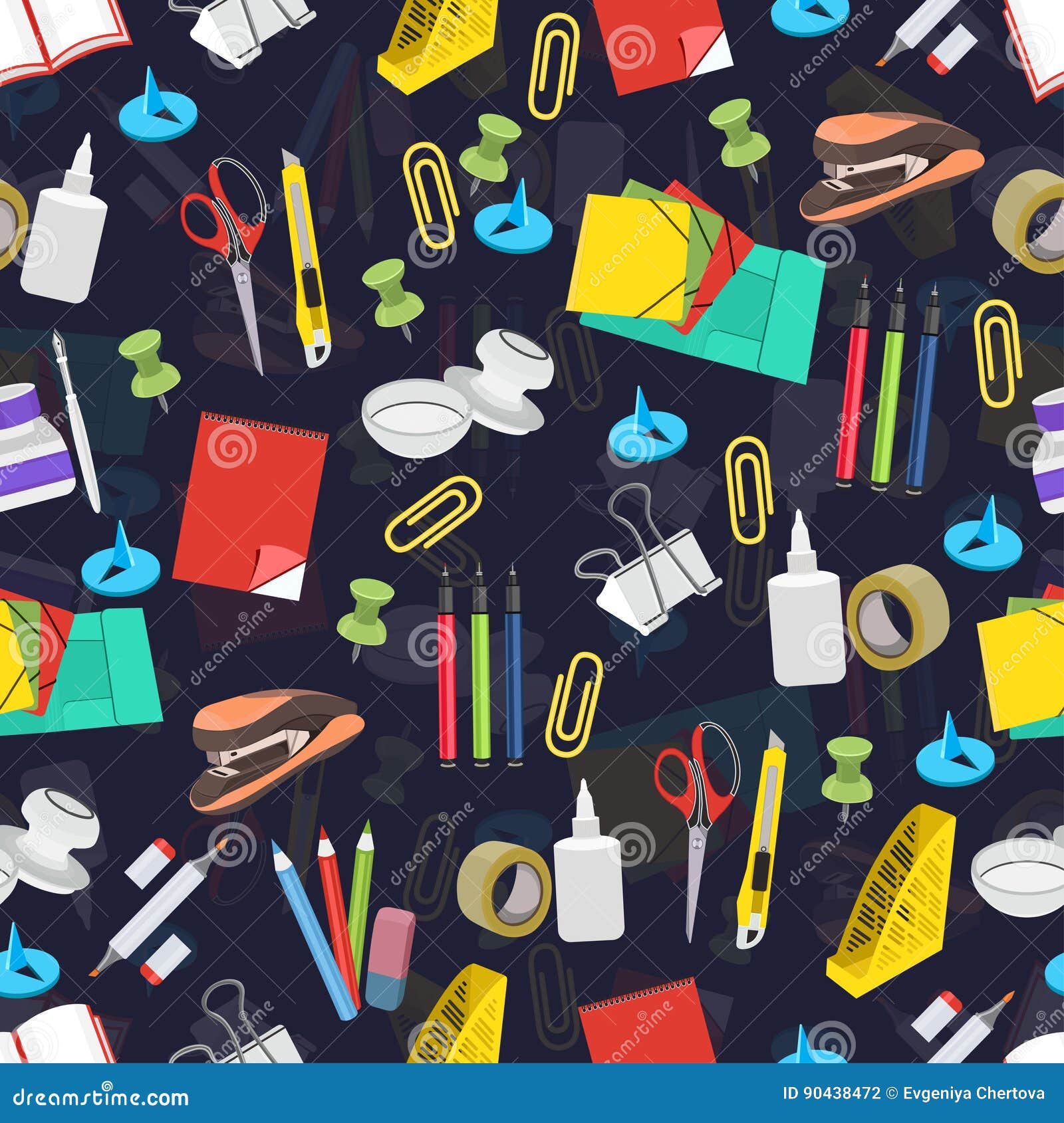 Stationery Seamless Pattern, Vector Background. Multicolor Office Tools ...