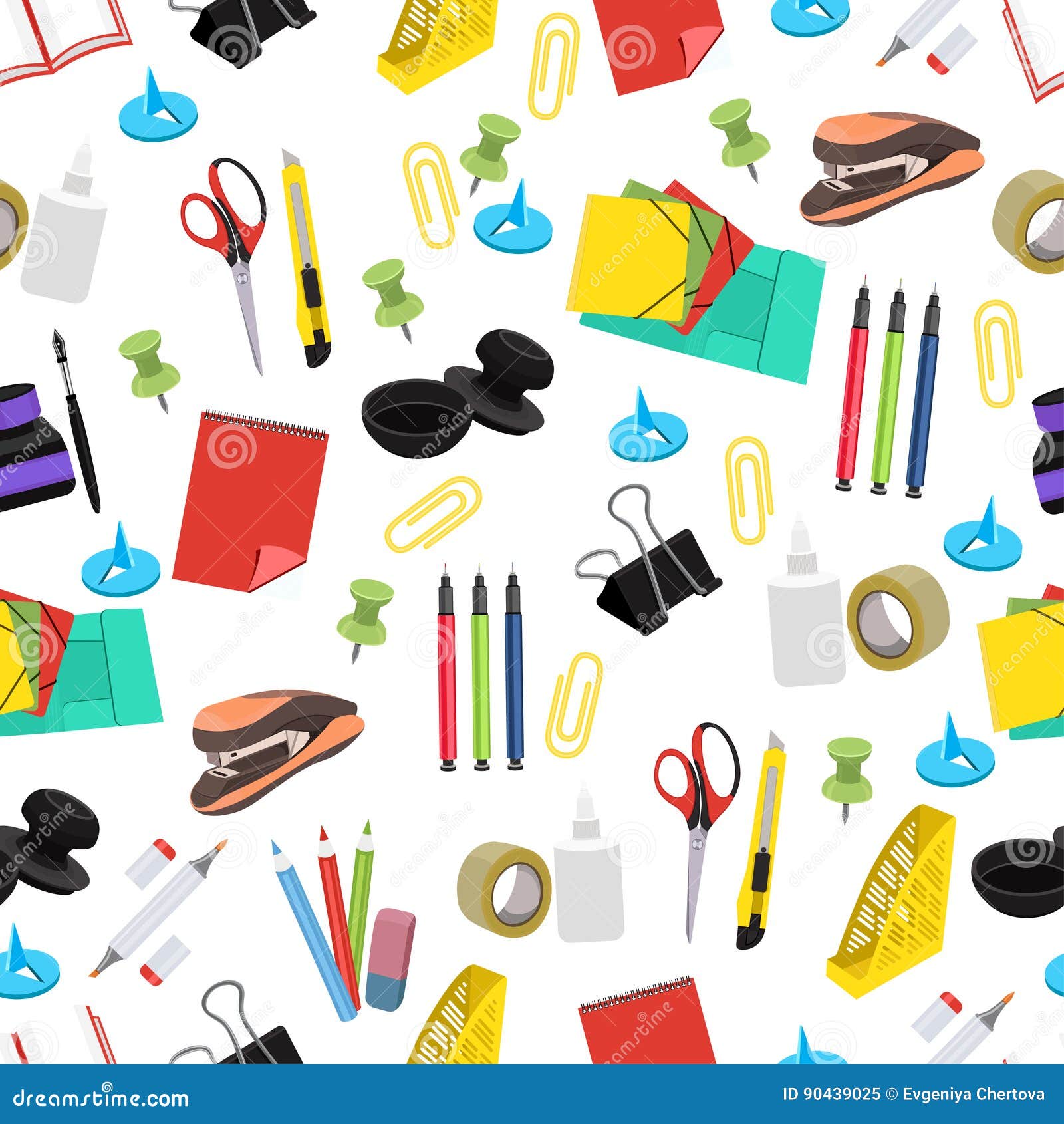 Stationery Seamless Pattern, Vector Background. Multicolor Office Tools ...