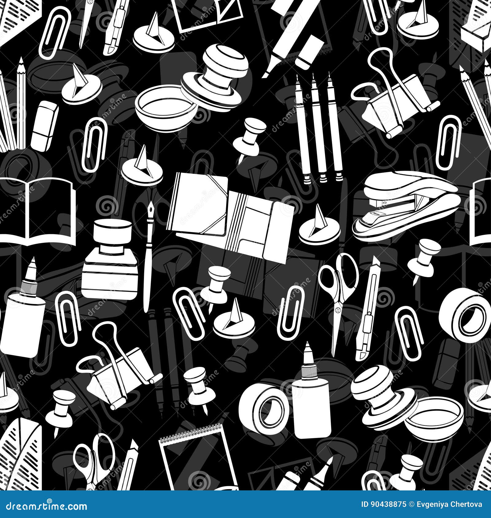 Stationery Seamless Pattern, Vector Black And White Background ...