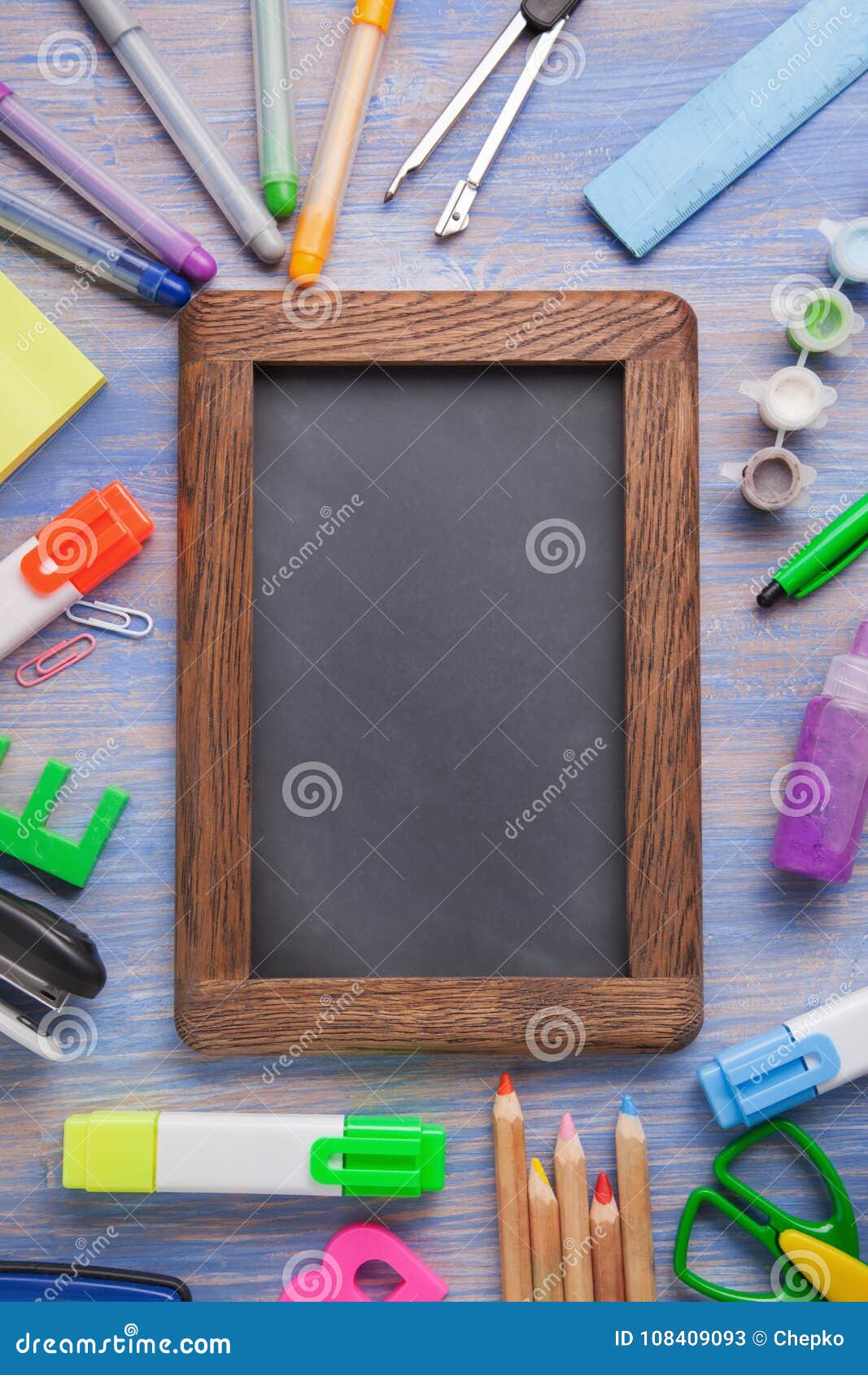 Stationery Set Frame on Wood Table Stock Image - Image of painting ...