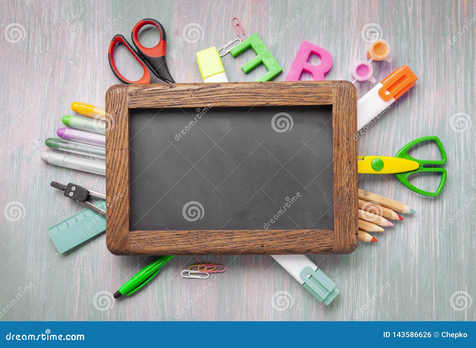 Stationery Set Frame on Wood Table Stock Photo - Image of equipment ...