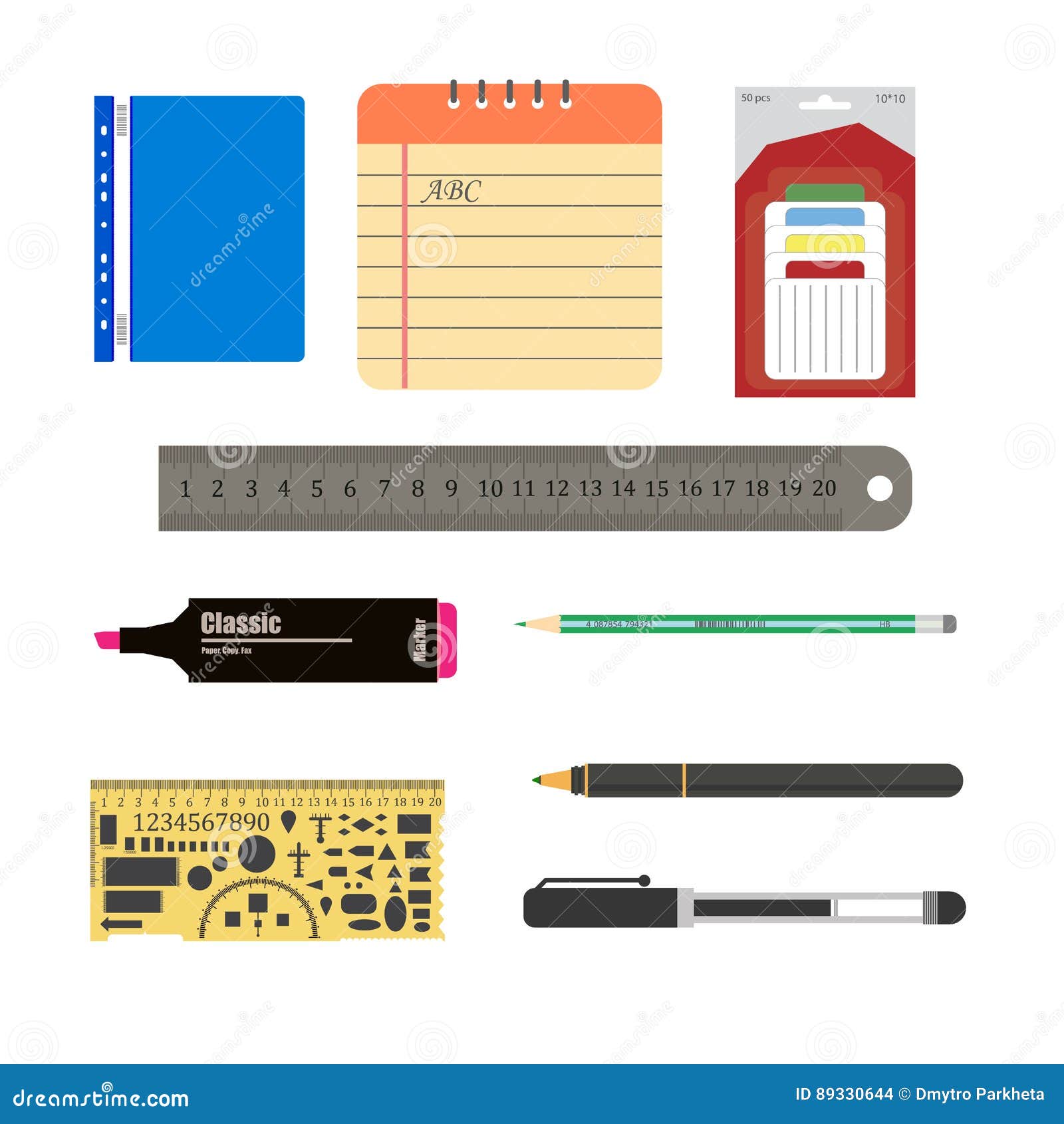 Stationery Set Illustration Stock Vector - Illustration of marker ...