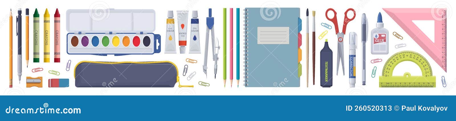 Stationery Set. School Items Stock Vector - Illustration of crayons ...