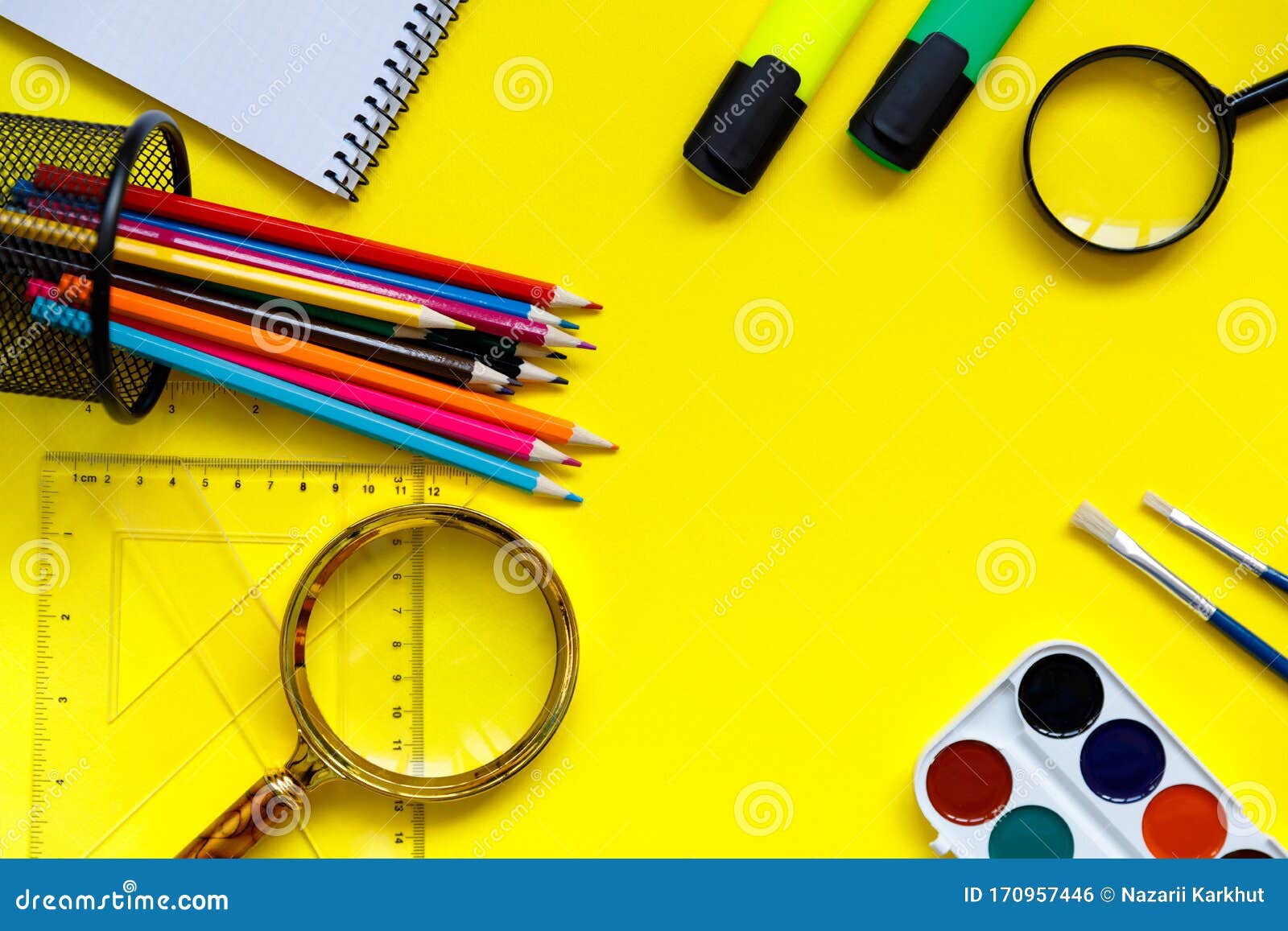 Stationery For Students, Students On A Yellow Background. Ready For ...