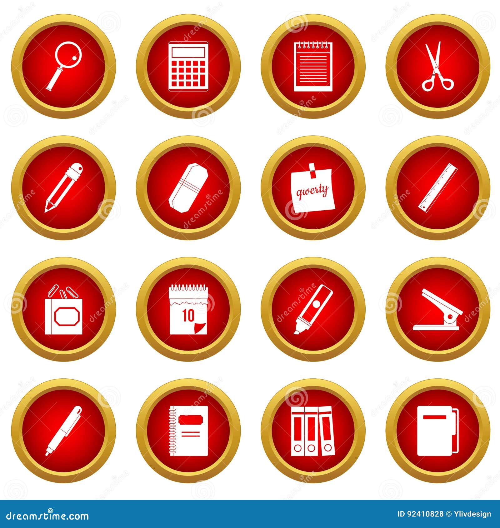 Stationery Symbols Icon Red Circle Set Stock Vector - Illustration of ...