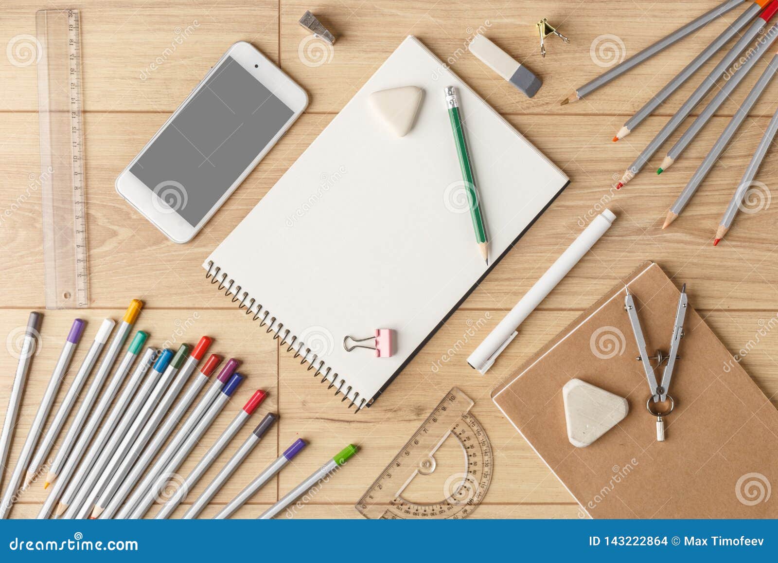 Stationery. View from Above Stock Photo - Image of color, workplace ...