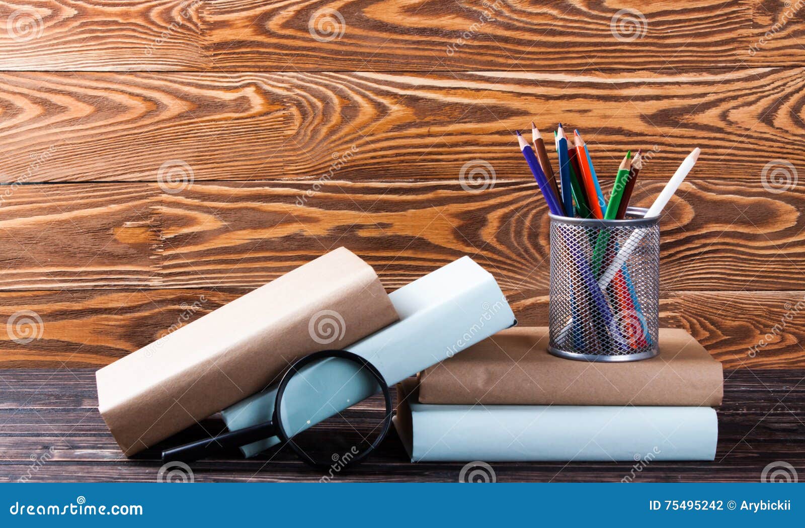Stationery on Wooden Table. Stock Photo - Image of ruler, education ...